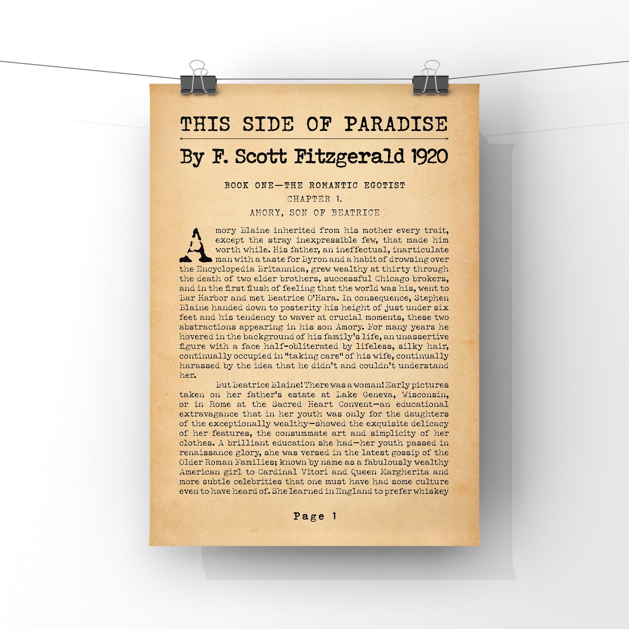 This Side of Paradise Book Page Print by F Scott Fitzgerald | Etsy