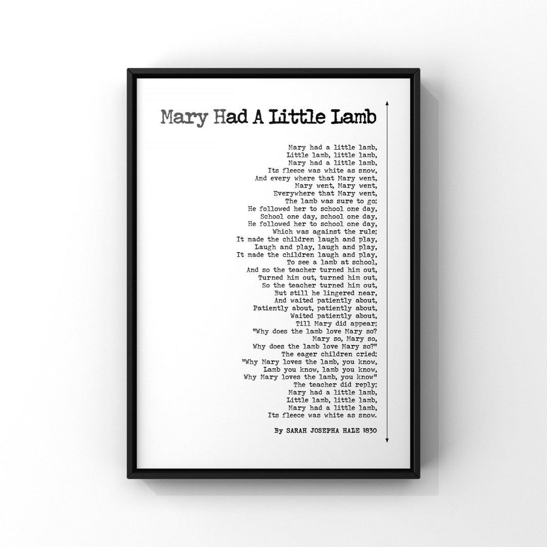 Mary Had A Little Lamb Poem by Sarah Josepha Hale 1830 Poster Print ...