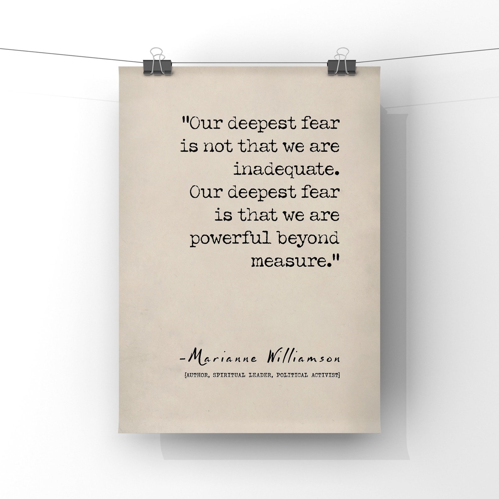 Our Deepest Fear Poem Quote by Marianne Williamson Wall Art | Etsy