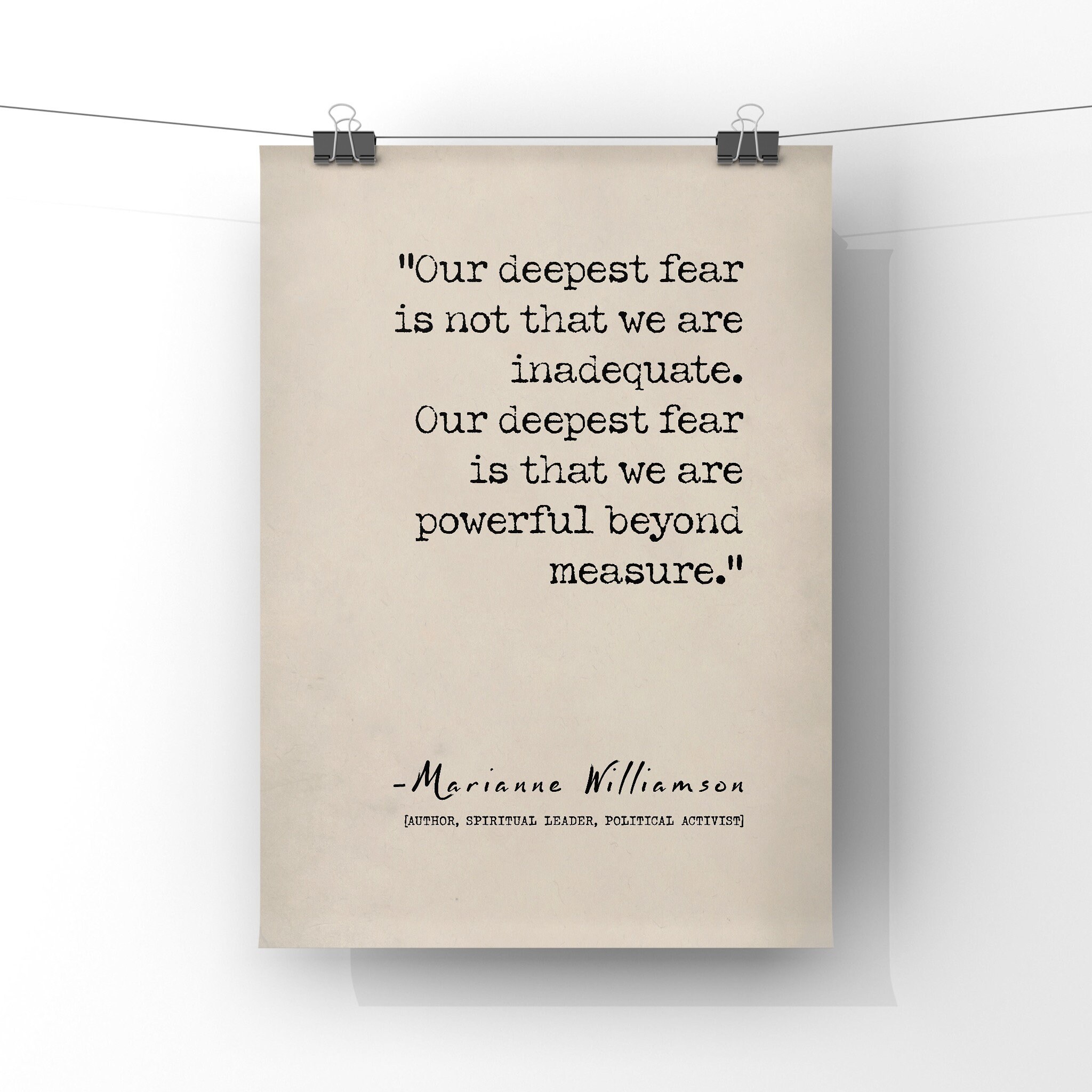 Our Deepest Fear Poem Quote by Marianne Williamson Wall Art | Etsy