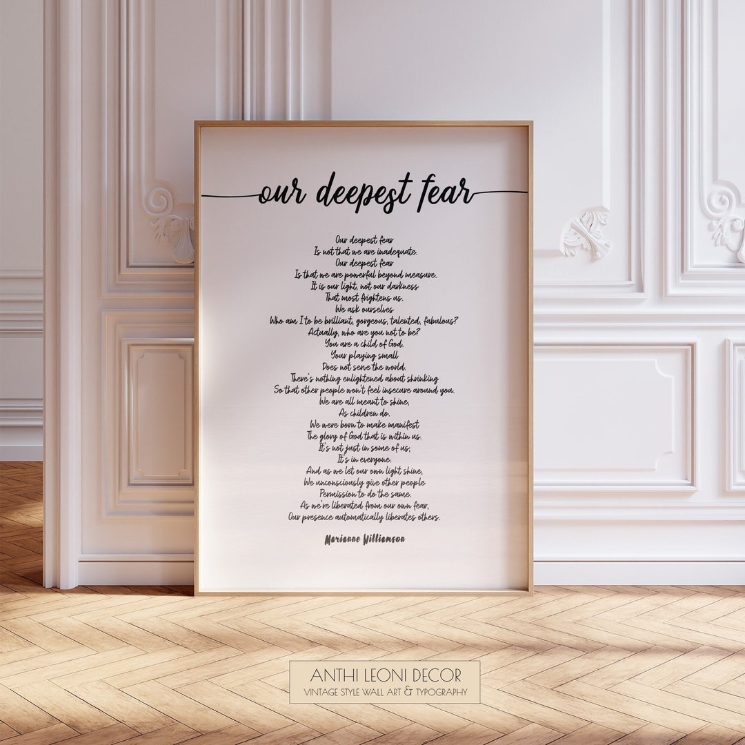 Our Deepest Fear Poem by Marianne Williamson PRINTED Print Wall Art ...