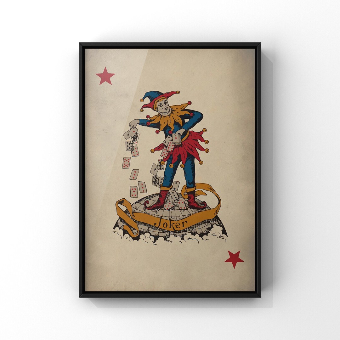 Joker Playing Card Poster, Vintage Poker Cards Wall Art Print, Joker ...