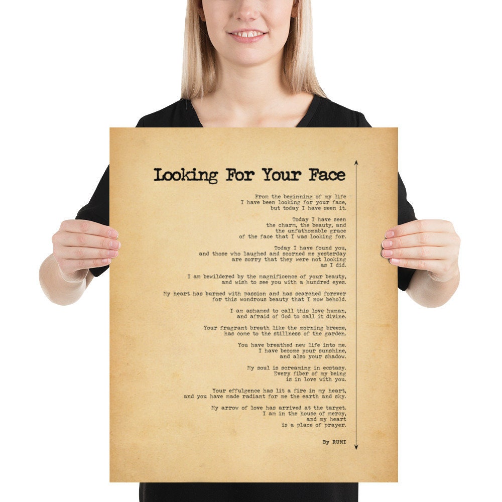 Looking for Your Face Poem by Rumi Poster Print Love Poetry - Etsy