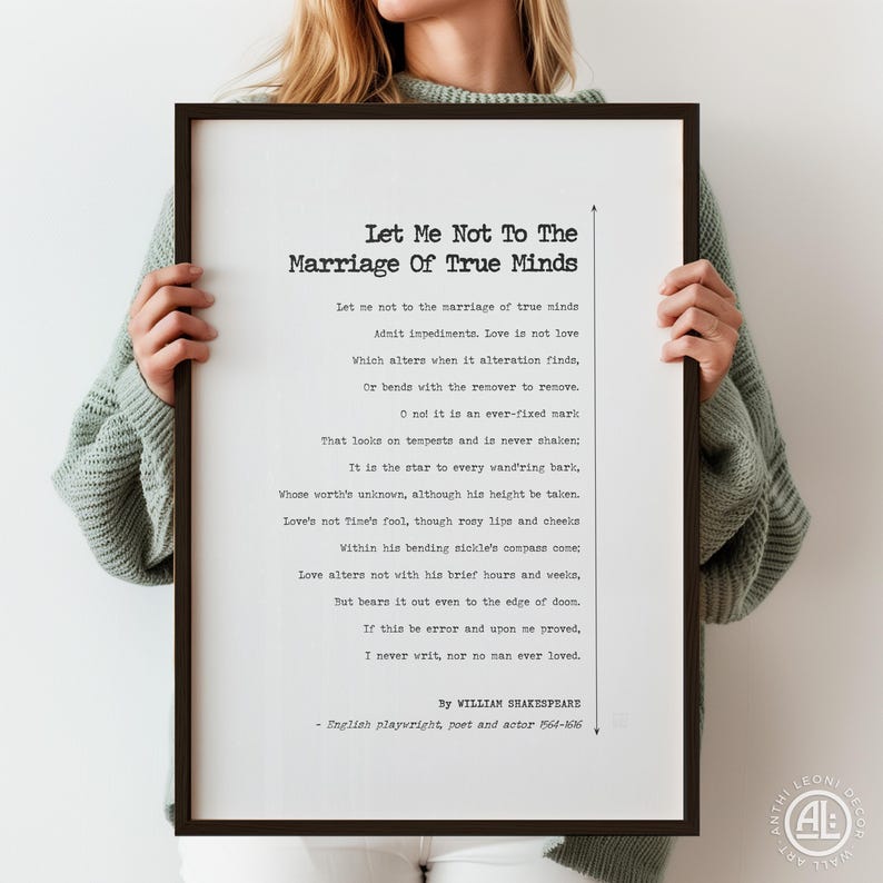 Sonnet 116 Print - William Shakespeare Love Poem, Wedding Decor, Soul ...