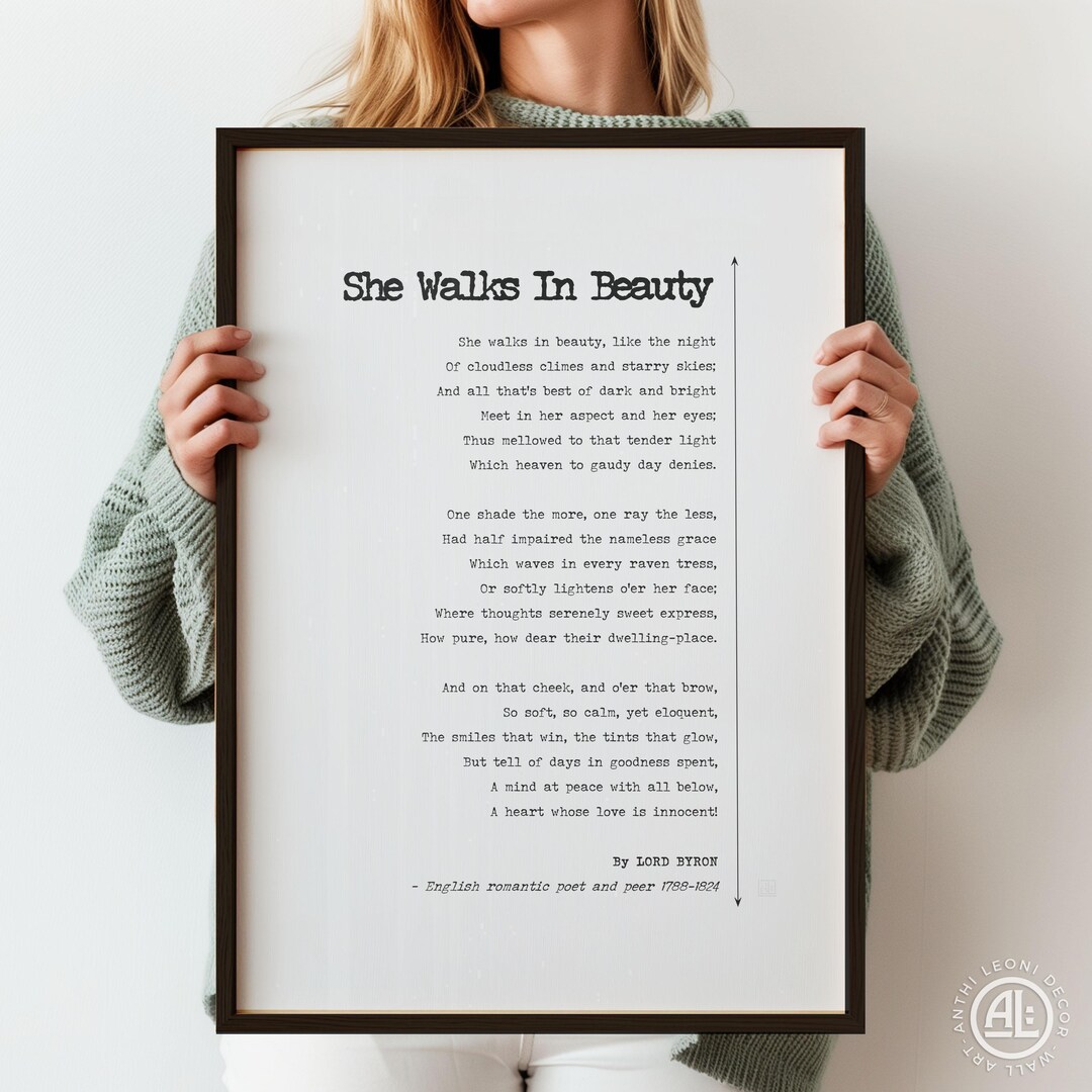 Lord Byron Poem She Walks in Beauty Poster Print | Romantic Love Poetry ...