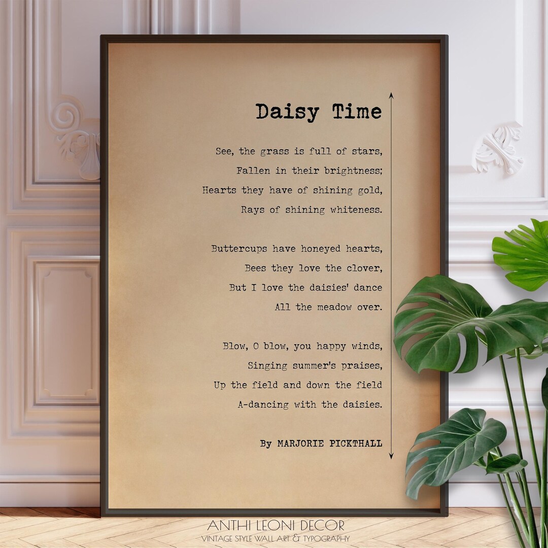 Daisy Time Poem Print - Marjorie Pickthall Poster, Vintage Flower ...