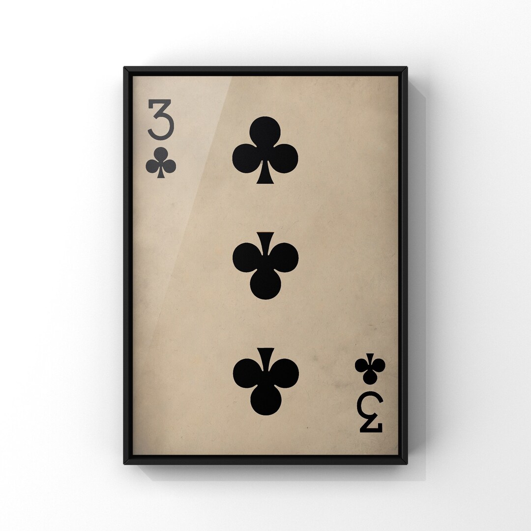 Three of Clubs Poster Print, Vintage Playing Cards Wall Art Print ...