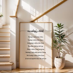 Mondays Child Poem Print, Baby Room Decor, New Born Nursery, Baby Rhyme ...