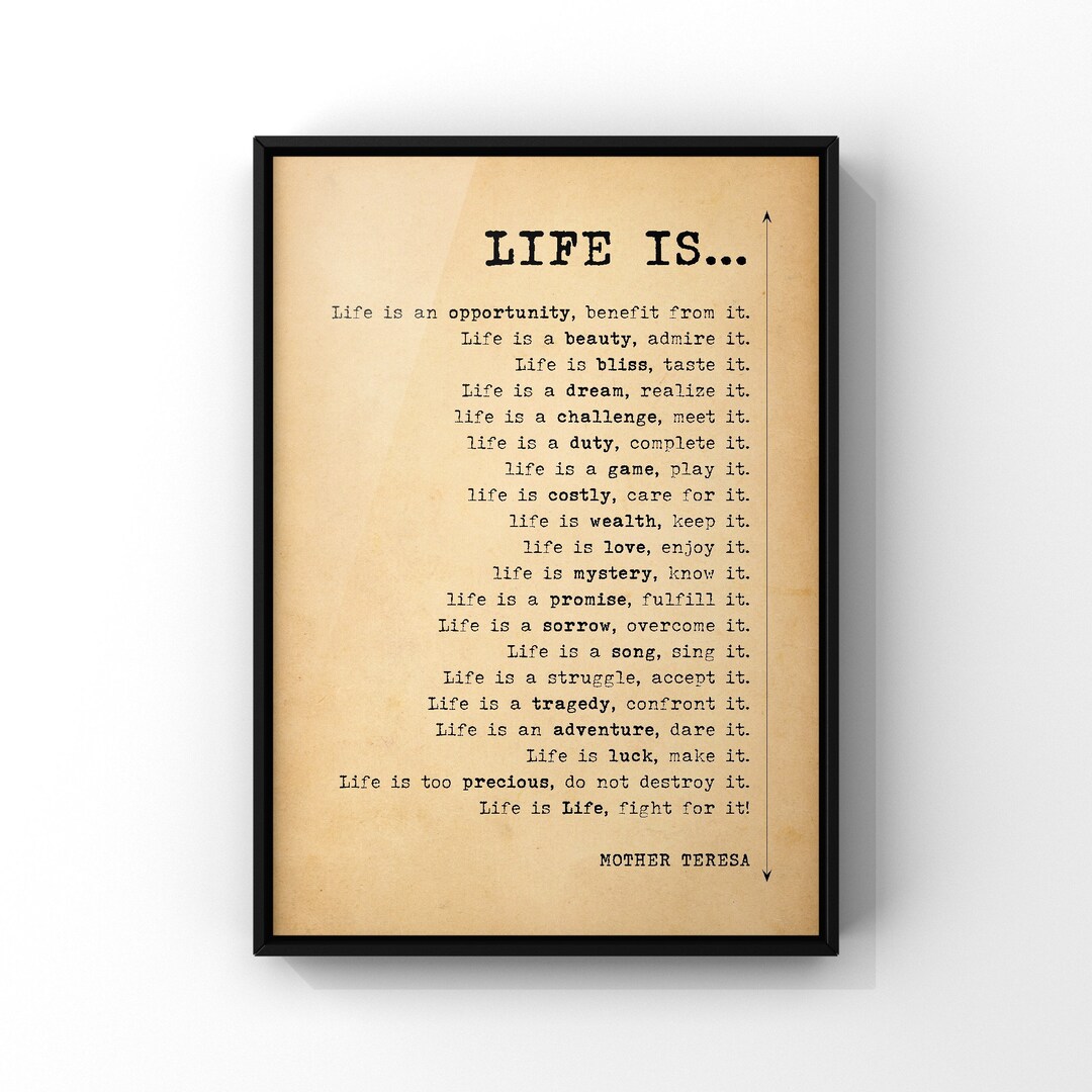 Life is Poem by Mother Teresa Poster Print Inspirational Life is Quote ...