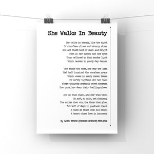 Lord Byron Poem She Walks in Beauty Poster Print Romantic Love Poetry ...