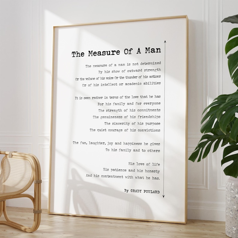 The Measure of a Man Poem Print - Vintage Typography Wall Art, Grady ...