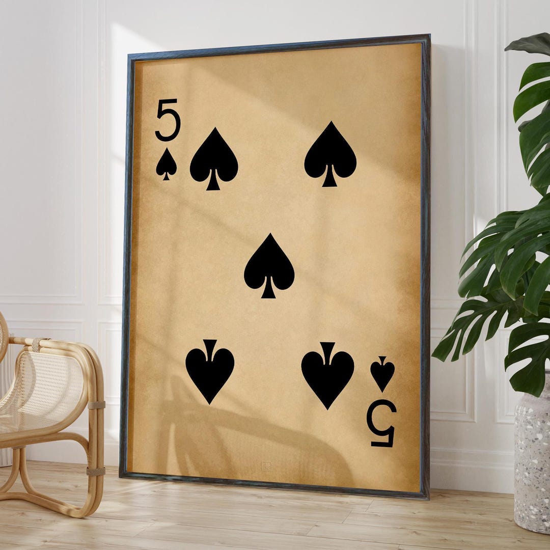 Rustic Five of Spades Art Print - Lucky Number 5 Card Decor - Etsy