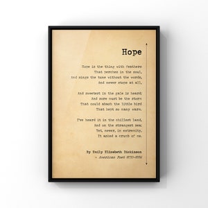 Hope Poem Print Emily Dickinson Hope Poster Print Library Wall Decor ...