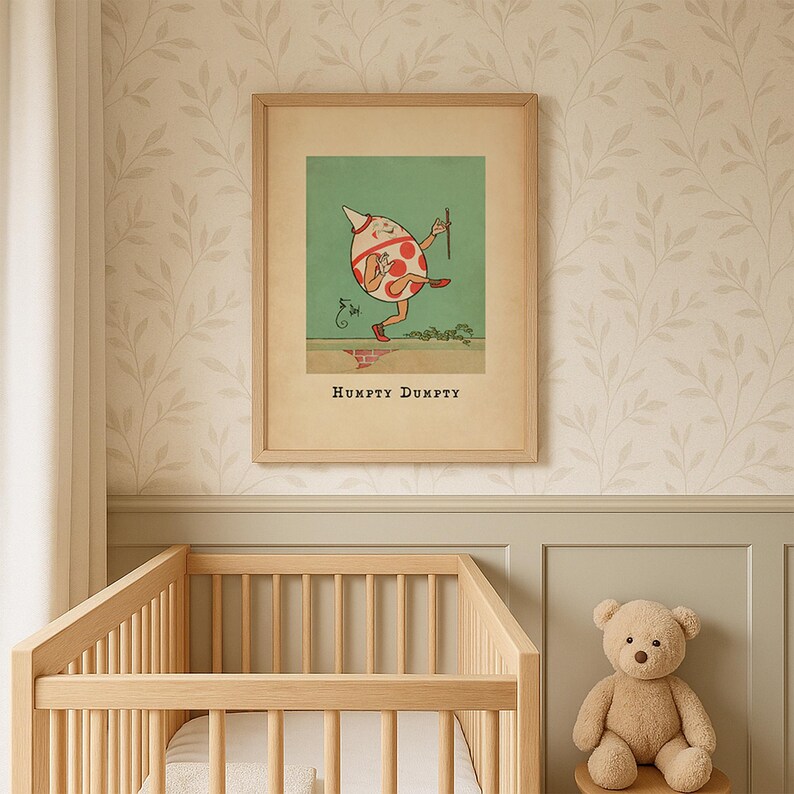 Humpty Dumpty, Nursery Rhyme Print, Nursery Wall Art, Vintage Nursery ...