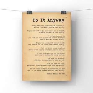Do It Anyway Poem by Mother Teresa Poster Print Succeed Anyway Poem ...