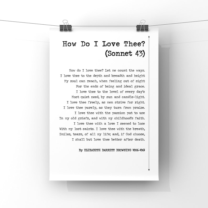 How Do I Love Thee Sonnet 43 by Elizabeth Barrett Browning | Etsy