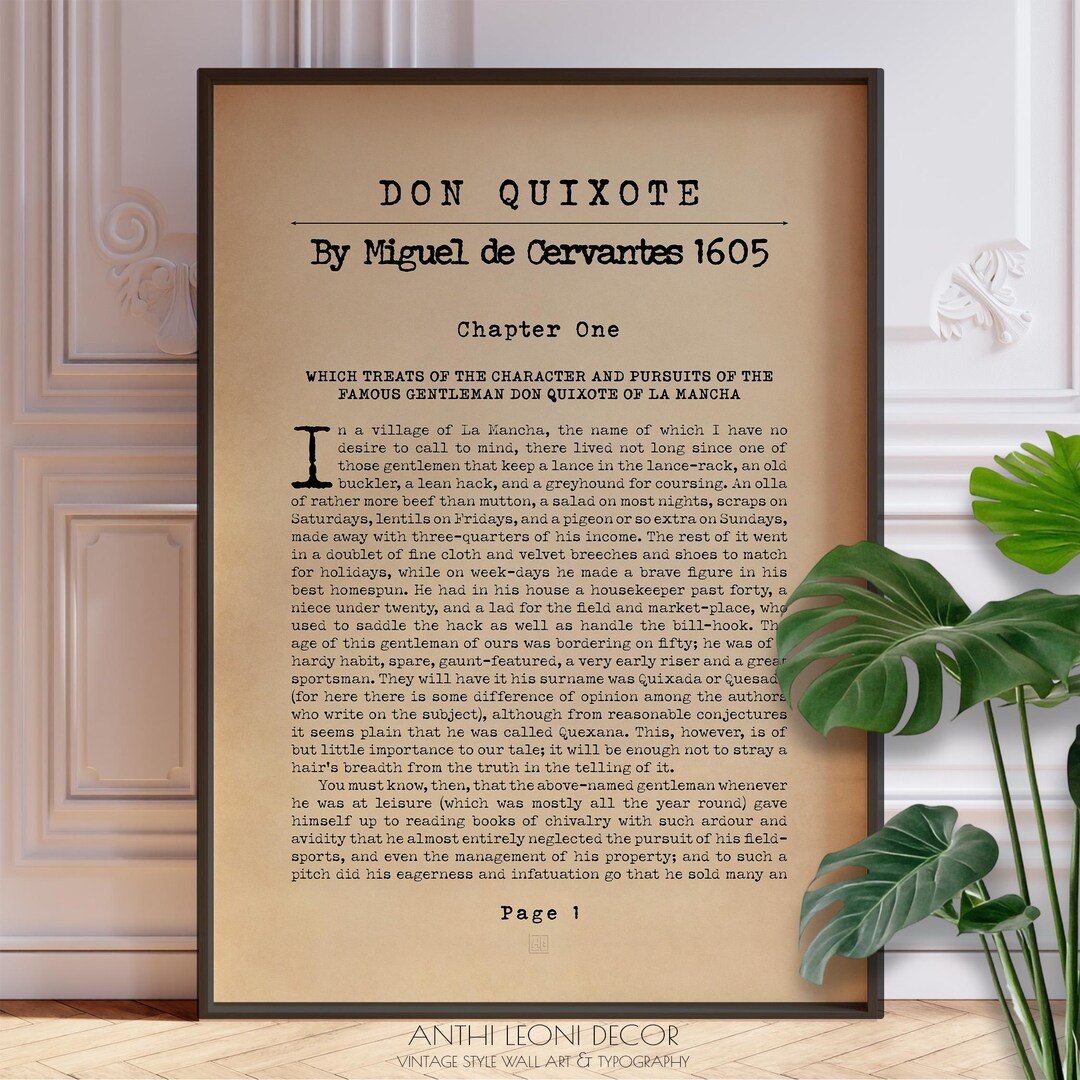 Don Quixote by Cervantes Novel Book Page Poster Print | Classic First ...