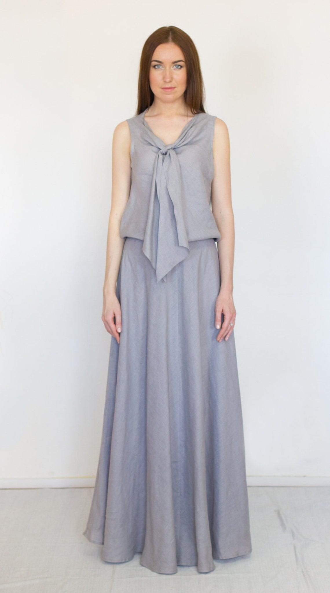 Gray Linen Dress Maxi Dress Long Linen Dress Ready To Etsy