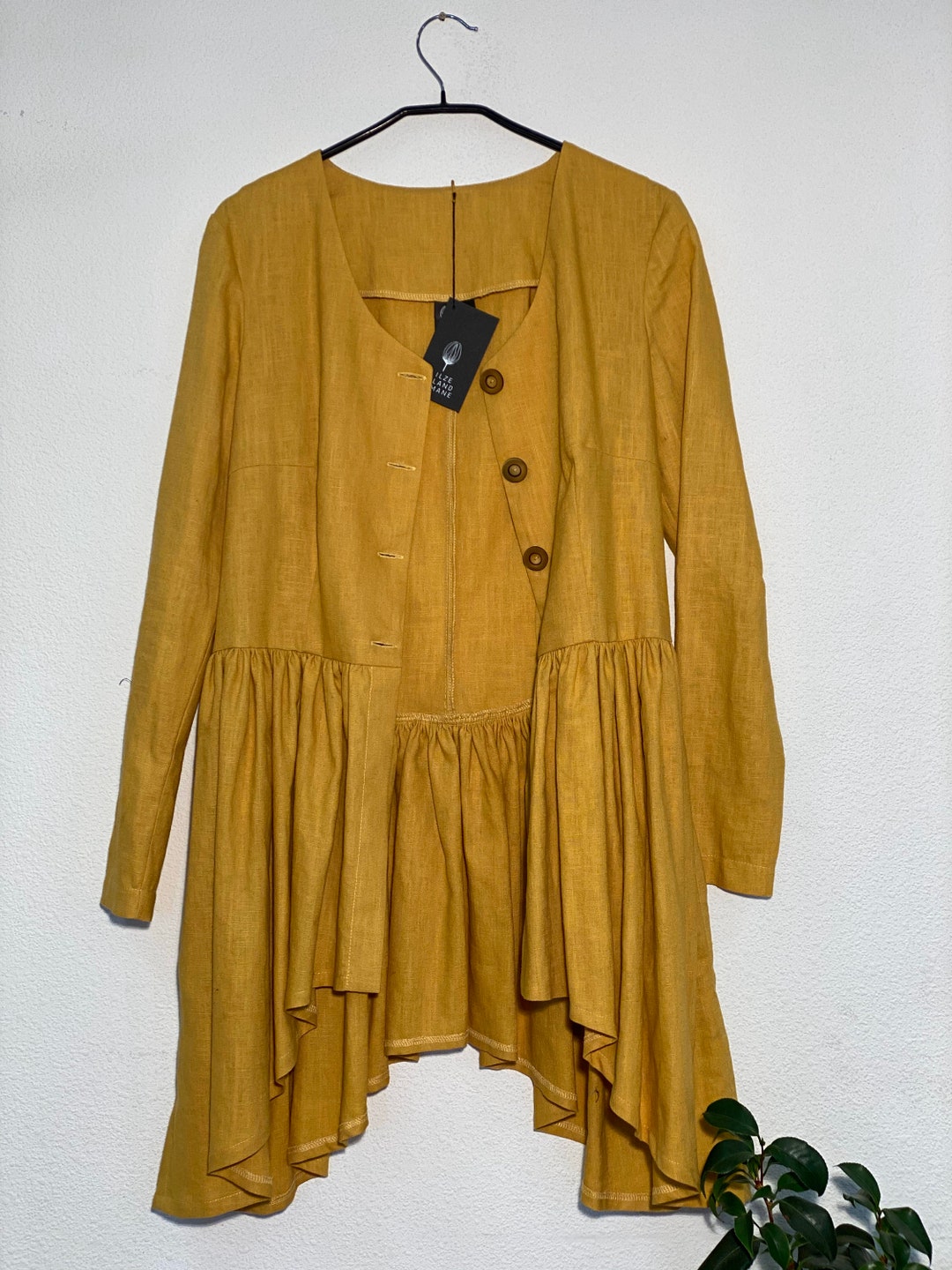 Yellow Linen Jacket, Jacket With Pockets, Yellow Interesting Jacket ...