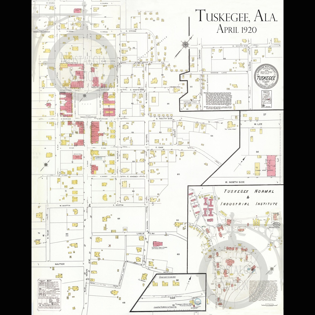 Tuskegee Alabama 1920 Map Macon County Booker T Washington George ...