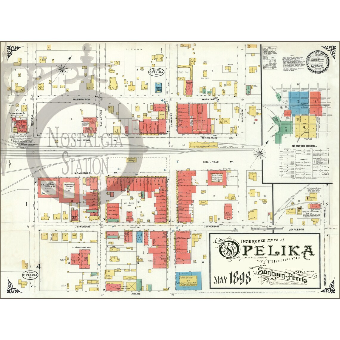 Opelika Alabama 1898 Map Historic Vintage Antique Photo Wall Art Decor ...