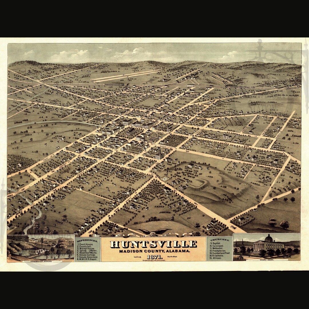Huntsville, Alabama Map 1871 Antique Historic Vintage Photo Vintage ...