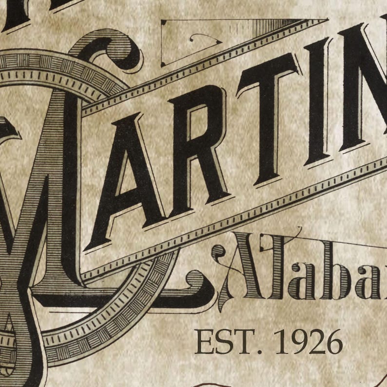 Lake Martin Alabama Vintage Style Map Wall Art Alexander City Dadeville ...