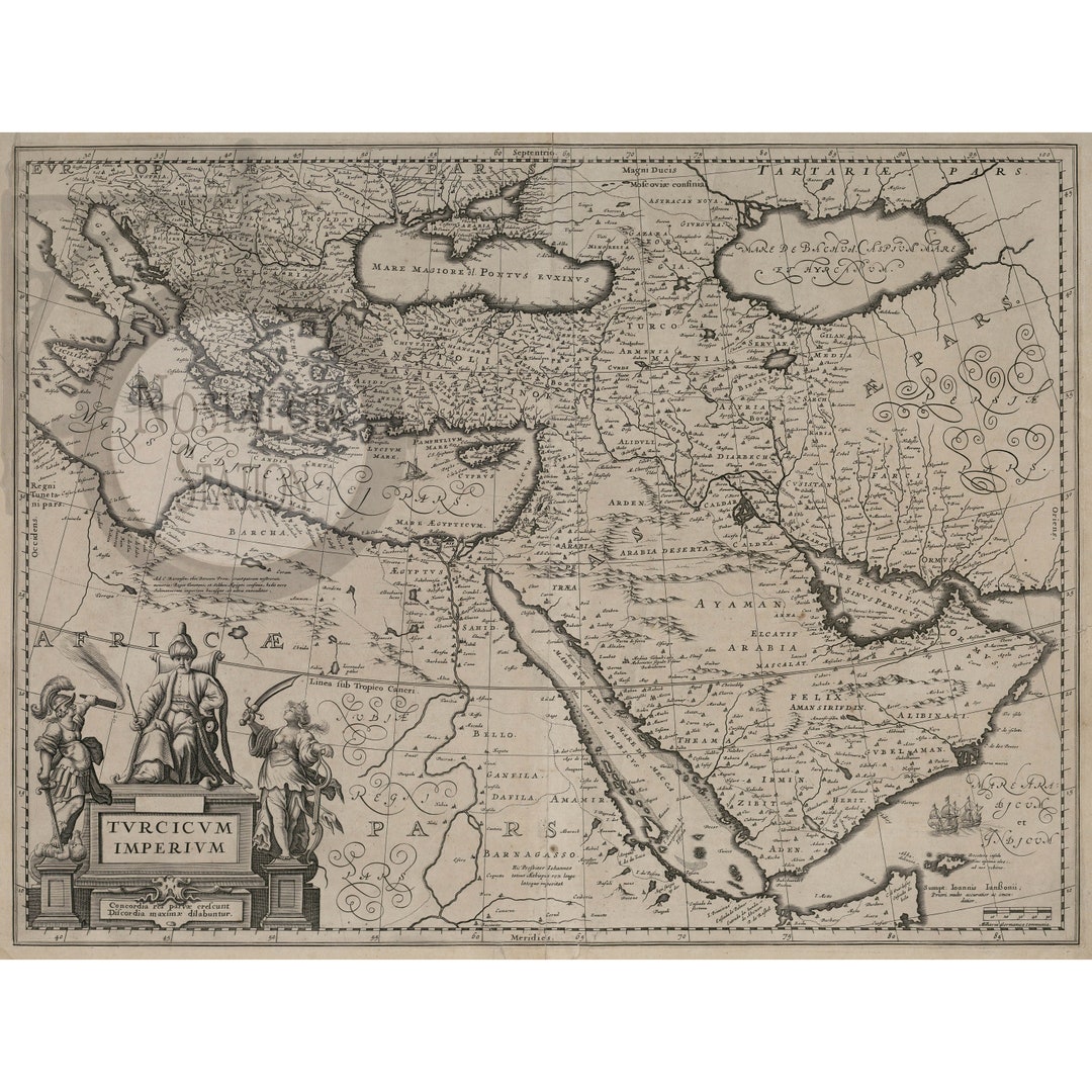 Turkish Empire 1635 Map Turkey Antique Historic Vintage Photo Steampunk ...