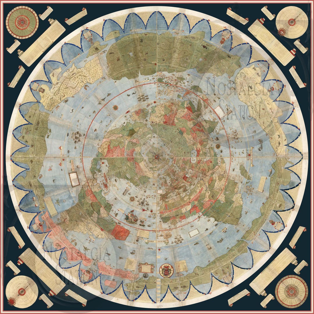 Flat Earth Map 1587 Antique Historic Vintage Photo Steampunk Pirate Map ...