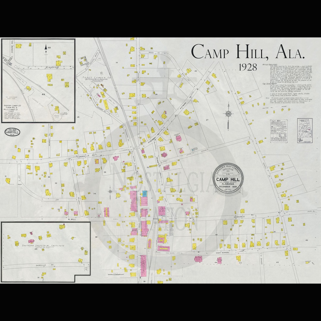 Camp Hill Alabama 1928 Map Antique Historic Vintage Panoramic Photo ...