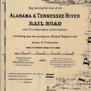 Alabama Railroad Map 1867 Antique Historic Vintage Photo American ...