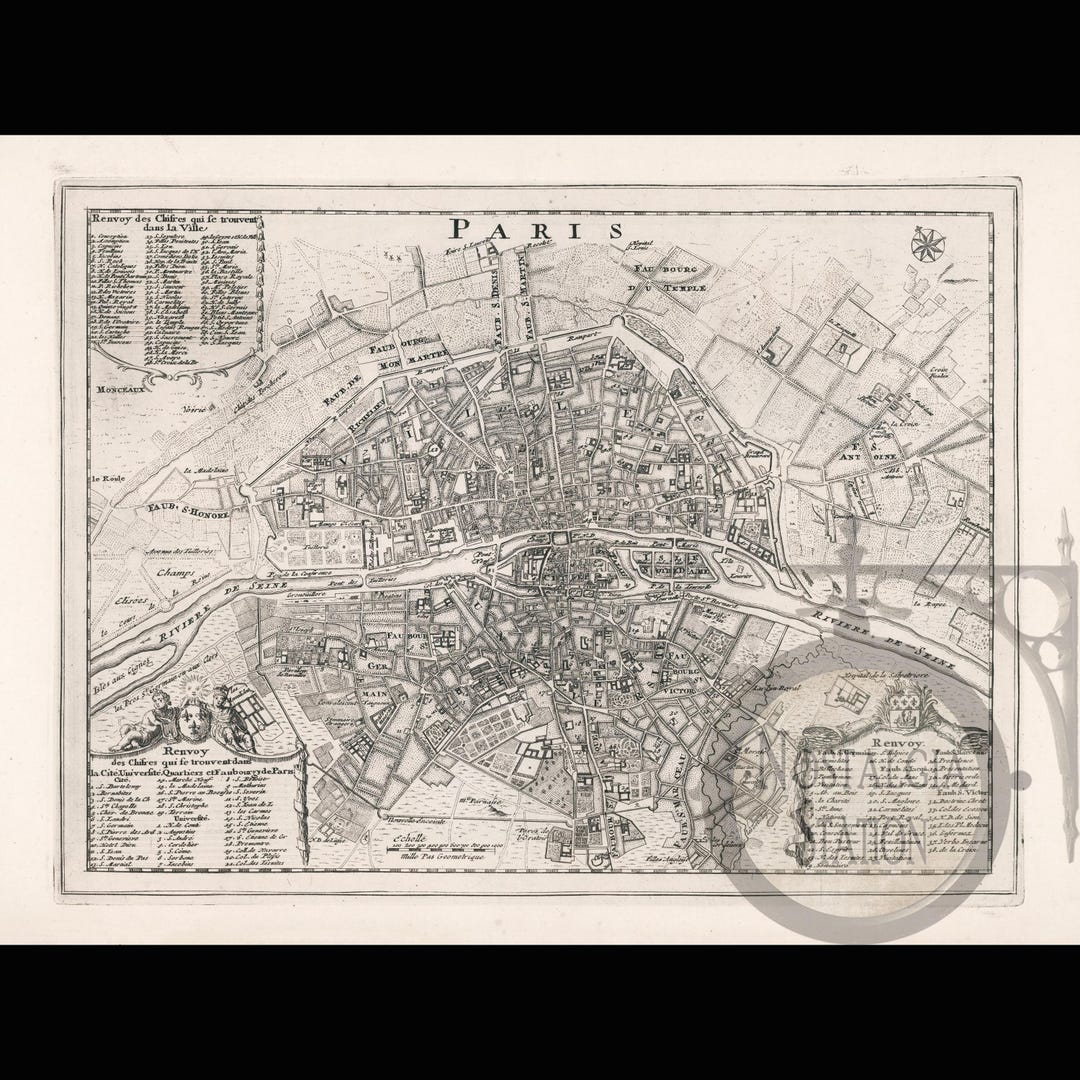 Paris France Map 1695 Antique Vintage Historic History Wall Art Decor ...
