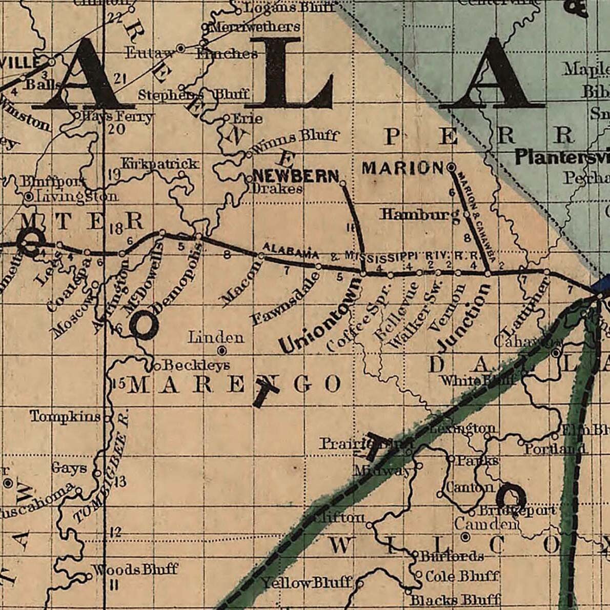 Alabama 1867 Railroad RR Map Antique Historic Vintage Photo American ...
