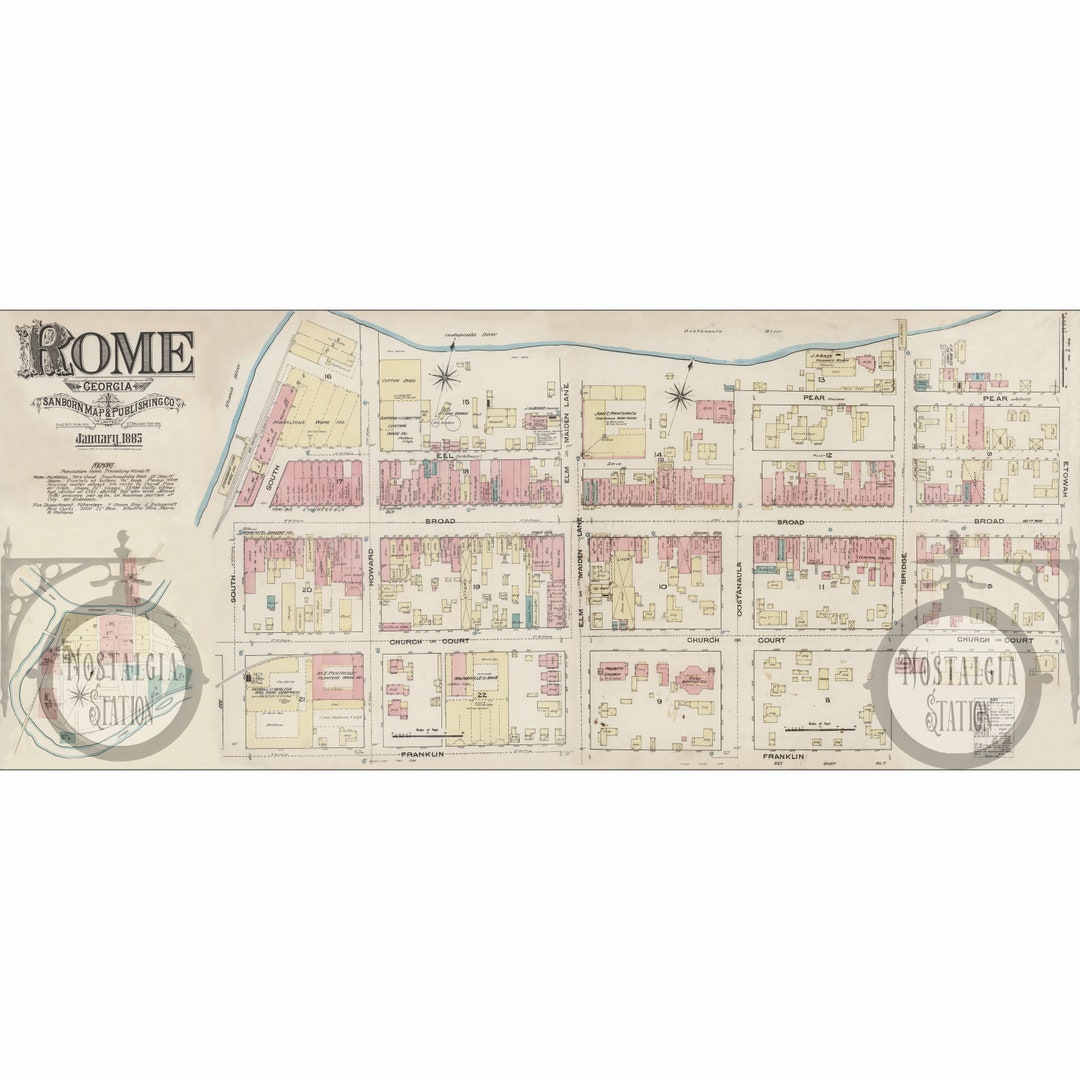 Rome, Georgia 1885 Antique Vintage Historic Map Reprint FREE SHIPPING ...