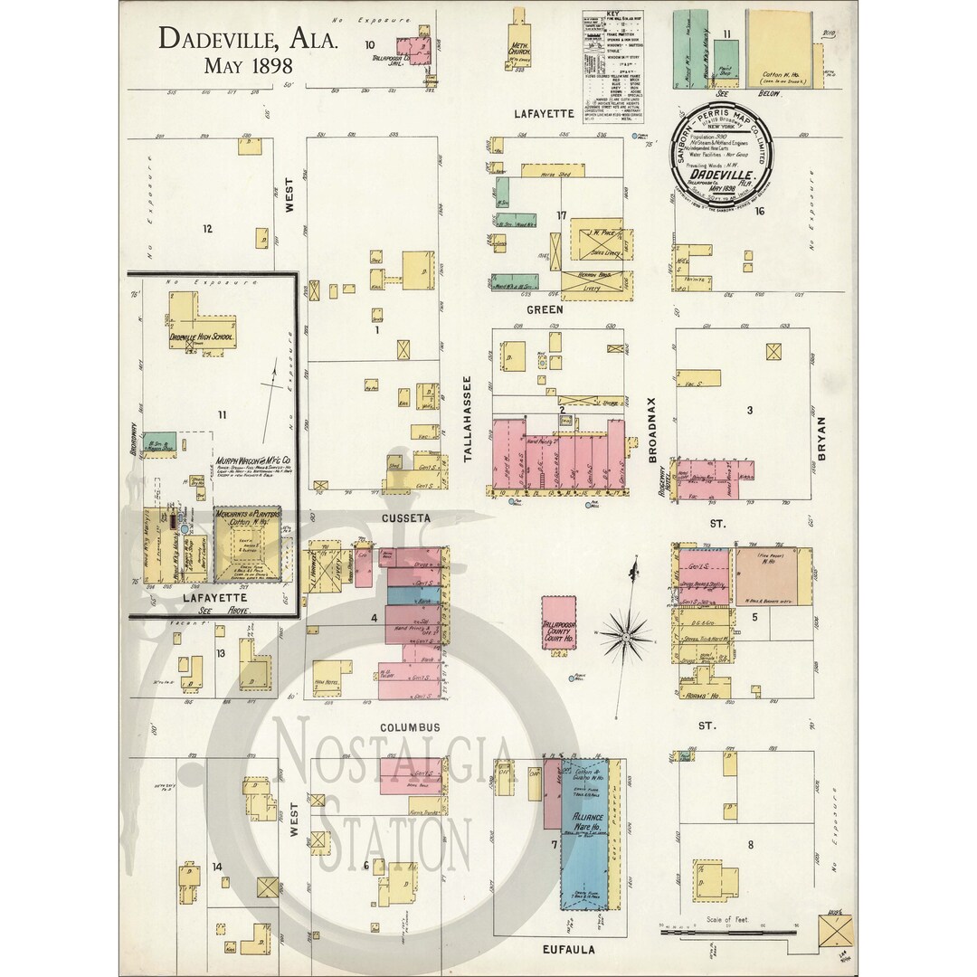 Dadeville, AL Alabama 1898 Map Antique Historic Vintage Photo Wall ...
