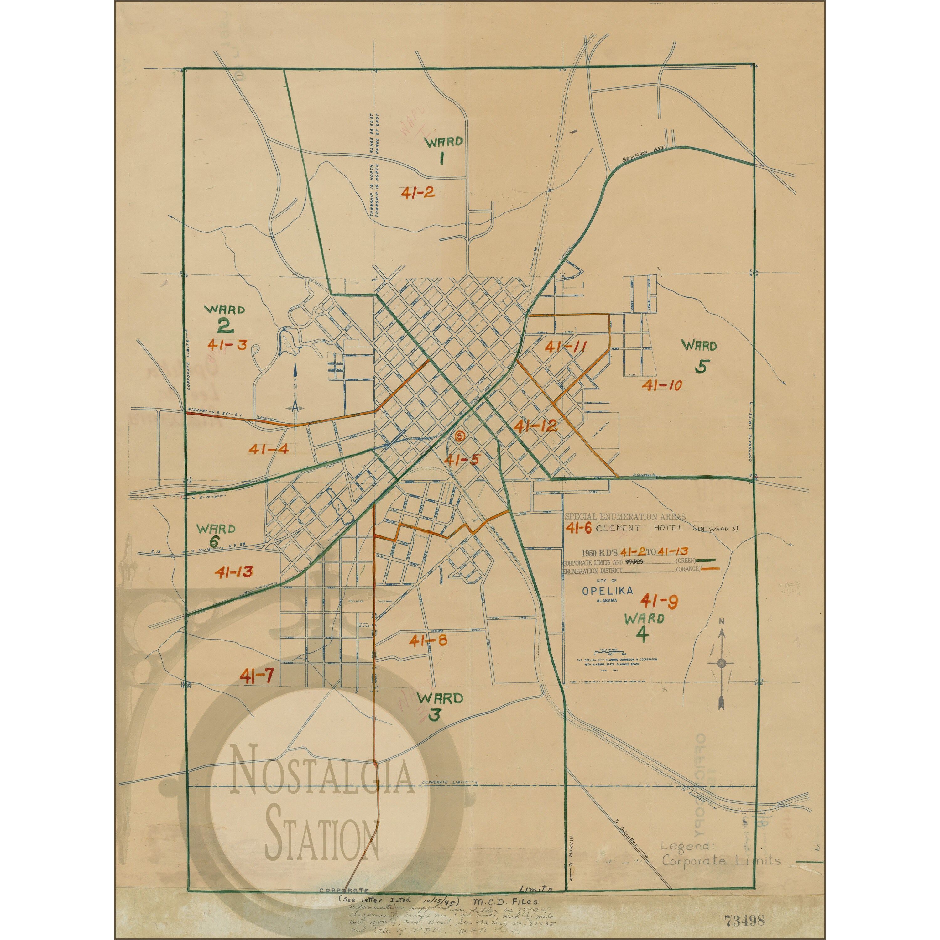 Opelika Alabama 1950 Census Map Historic Vintage Antique Photo Wall Art ...
