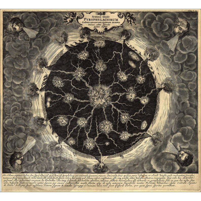 Volcanoes of Earth Map 1635 Antique Historic Vintage Photo Steampunk ...
