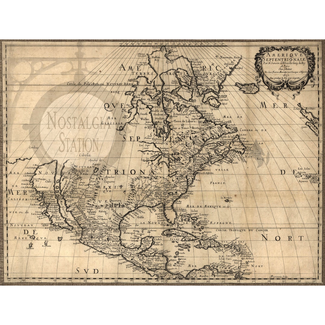 Amérique Septentrionale World Map Print 1650 Antique Historic Vintage ...