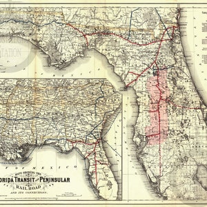 Florida 1882 Railroad Map Antique Historic Vintage Photo Steampunk ...