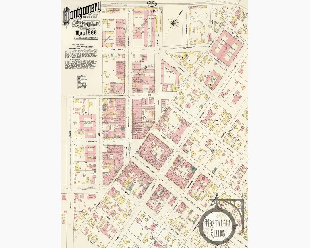 Montgomery, Alabama 1888 Antique Vintage Historic Map Reprint 30 X 40 ...