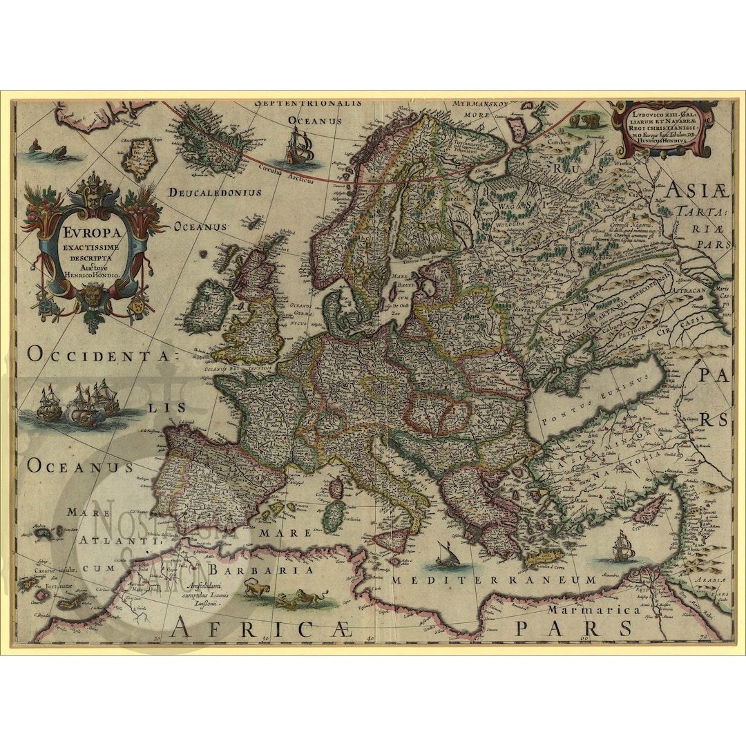 Europe Europa Map 1620 Antique Historic Vintage Photo Steampunk Pirate ...