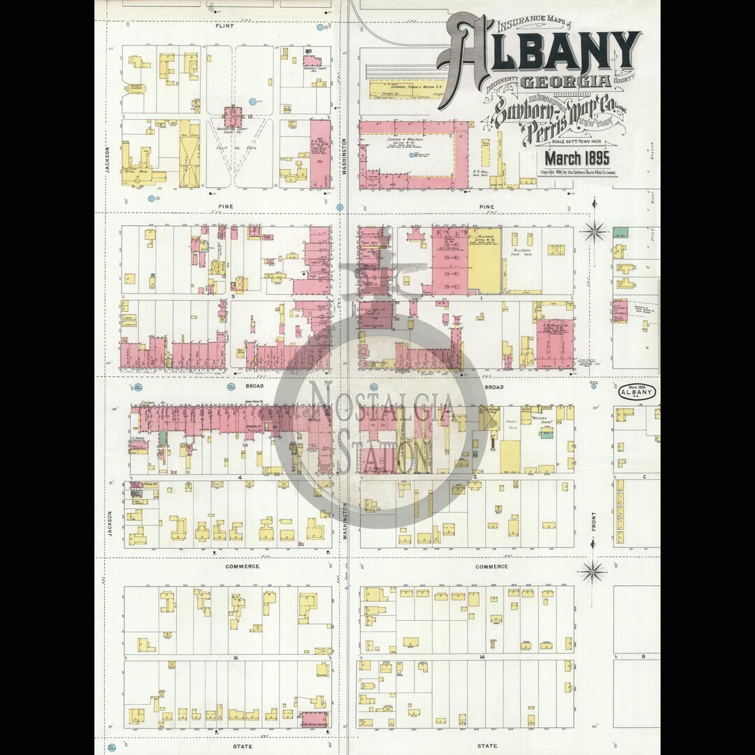 Albany Georgia Map 1895 Vintage Antique Historic History Albany State ...