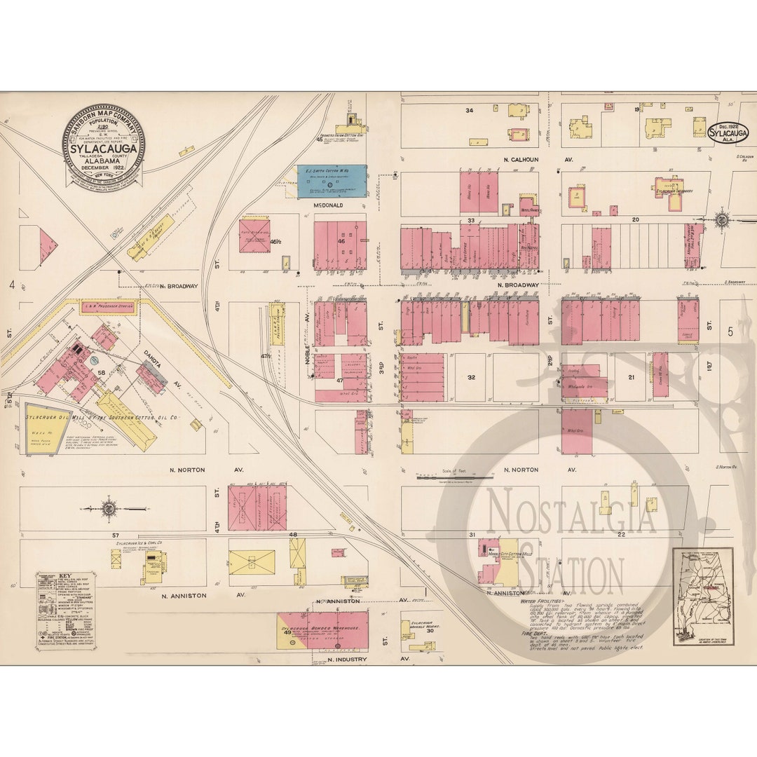 Sylacauga, AL. Alabama 1922 Map Antique Historic Vintage Photo Wall ...