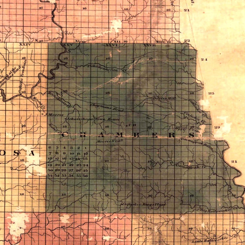 Alabama Creek Indian Territory Map 1833 Antique Historic Vintage Photo ...