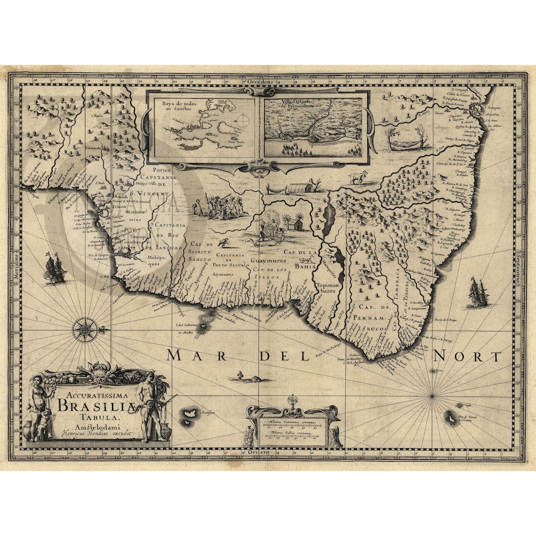 Brazil Brazilian Map 1630 Antique Historic Vintage Photo Steampunk ...