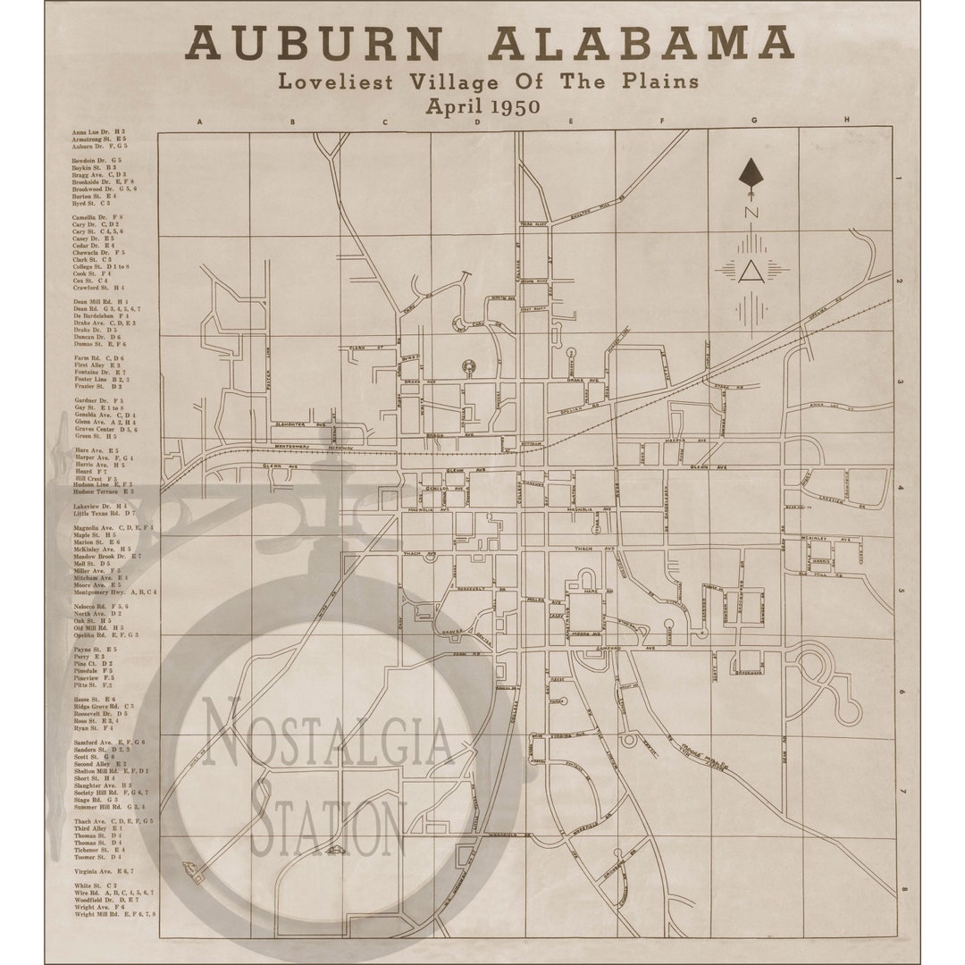 Auburn Alabama AL 1950 Map Antique Historic Vintage Photo Toomers ...