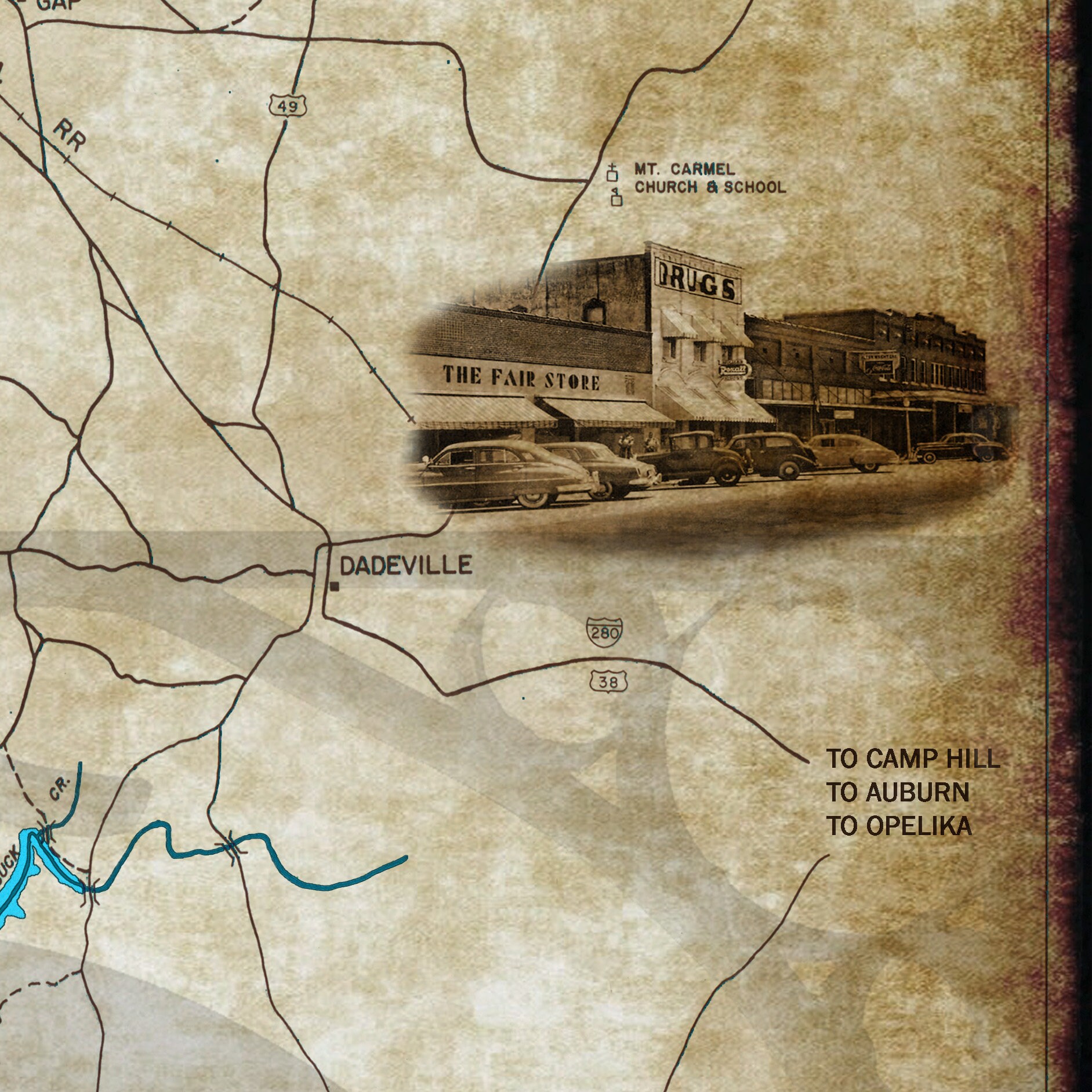 Lake Martin Map Alabama Vintage Style Map With Historic Photos Near ...