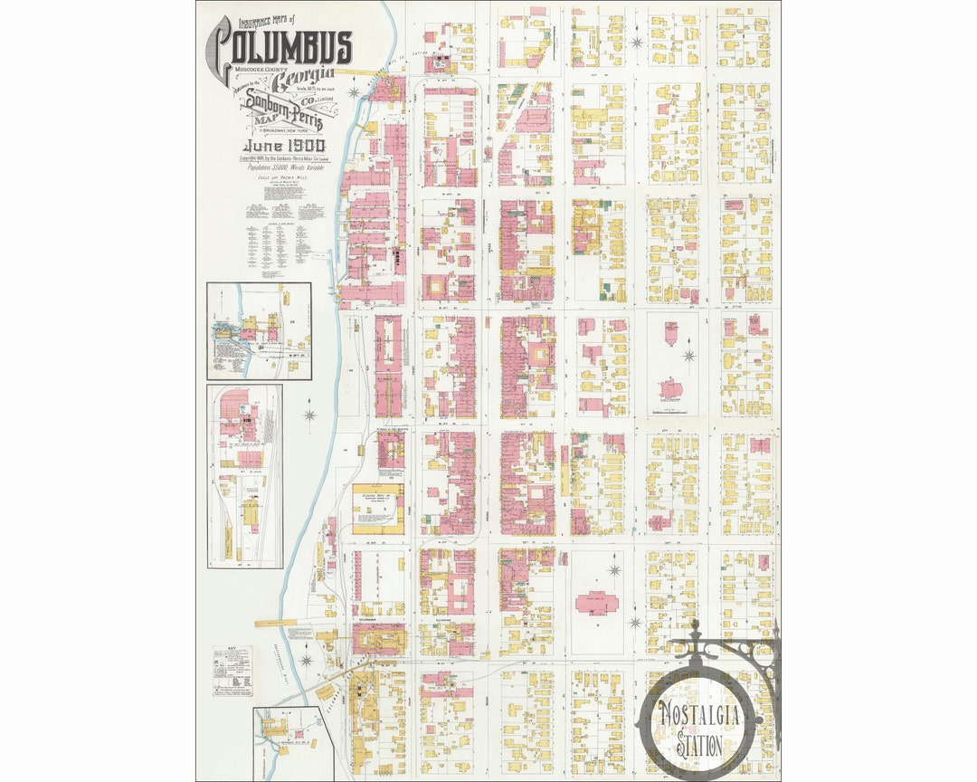 Columbus, Georgia 1900 Antique/vintage/historic/map Reprint 30 X 40 ...