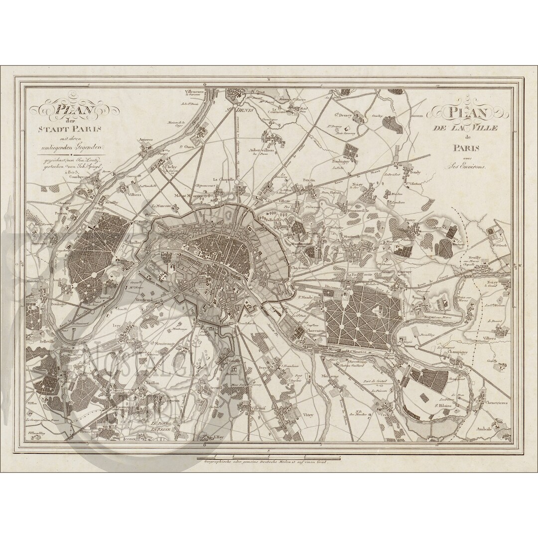 Paris France Map 1805 Antique Vintage Historic History Wall Art Decor ...