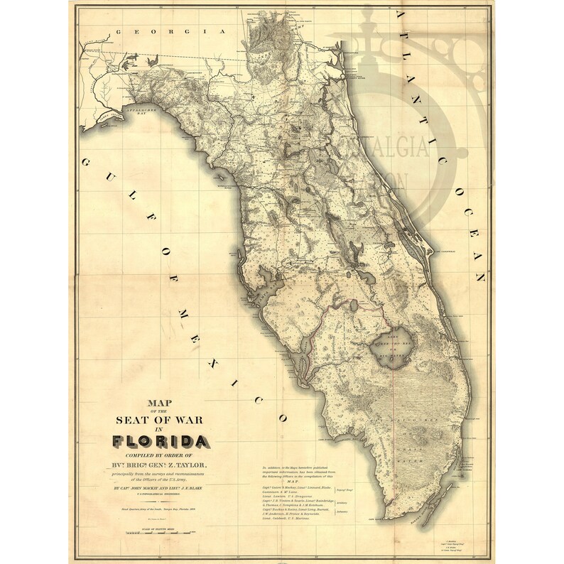Florida 1839 State Map Antique Historic Vintage Photo Steampunk Pirate ...